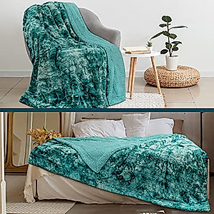 PAVILIA Soft Fuzzy Faux Fur Throw Blanket, Teal Green, Fluffy Furry Warm Sherpa Blanket Fleece Throw for Bed, Sofa, Couch, Decorative Shag Plush Comfy Thick Throw Blanket, 50x60 Inches
