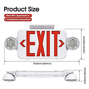 SASELUX Red Led Exit Sign Emergency Light Combo Adjustable Two Head, Double Sided and Battery Backup Exit Light, Contractor Select, AC 120/277V (6 Pack)