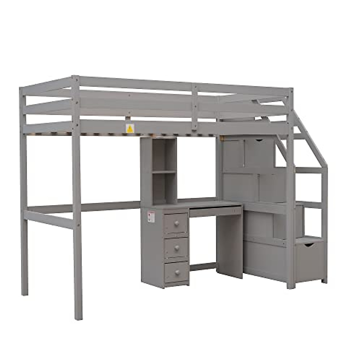 ODC Twin Over Twin Bunk Bed with Desk,Multifunctional Twin Size Loft Bed with a Platform Twin Bed and Storage Staircase, Solid Wood Loft Bed Frame with Shelves/Drawers for Kids Teens Adults