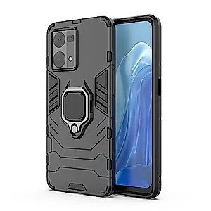 SATURCASE Case for Oppo Reno 7 4G / F21 Pro 4G, Ring Kickstand Hybrid 2 in 1 [PC & Silicone] Dual-Layer Bumper Shockproof Protective Cover for Oppo Reno 7 4G / F21 Pro 4G (HZ-Black)