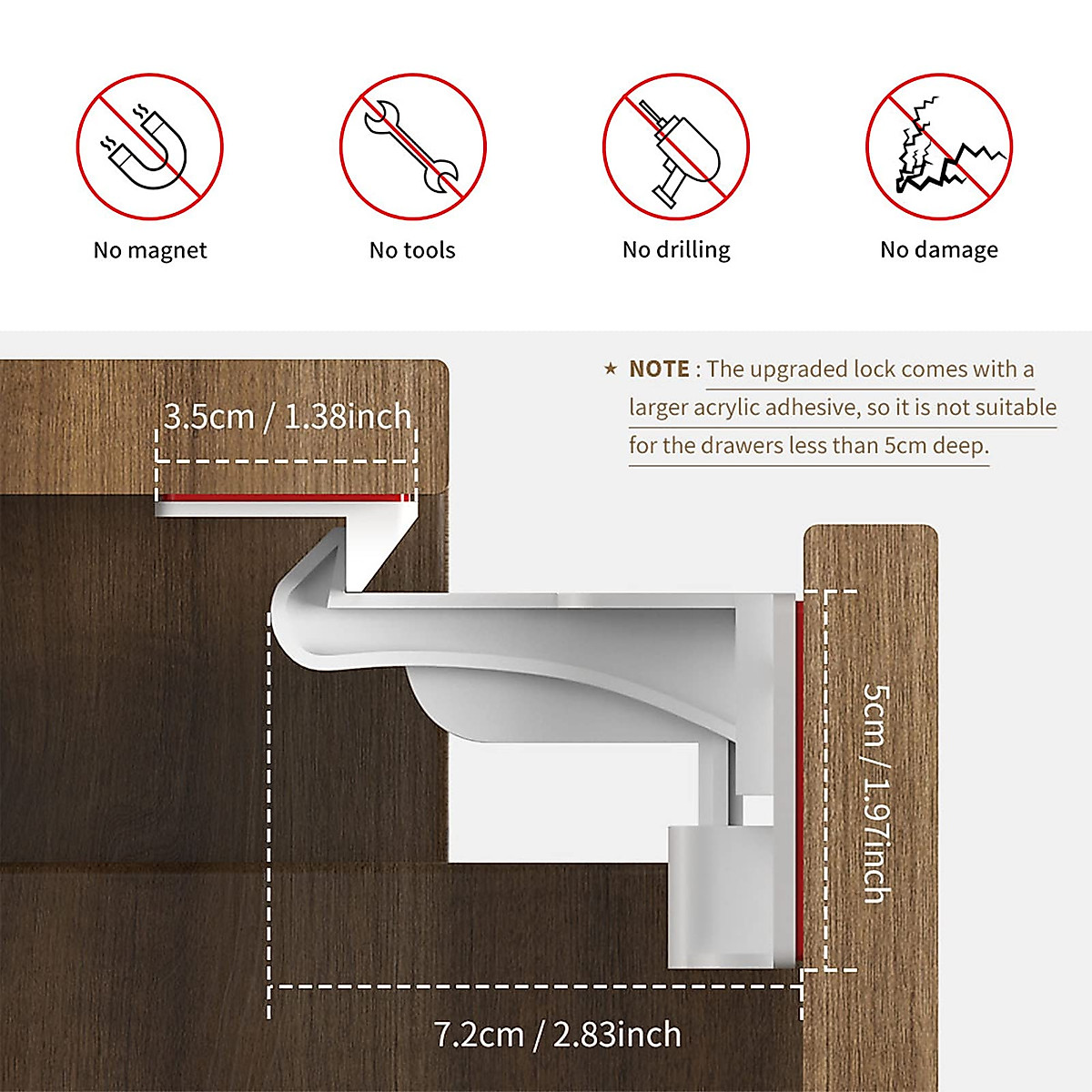 Cupboard Locks for Children - Child Safety Locks, Baby Proofing Drawer Kit Latches - No Drilling - Non Magnetic Child Proof Kitchen Cabinet Lock for Babies - Childproof - 10 Pack