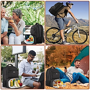 MATEIN Lunch Backpack for Men Work, 18 Inch Large Insulated Backpack Cooler with USB Charging Port, Water Resistant Lunch Box Backpack with Laptop Compartment for Travel Business College Picnic, Black