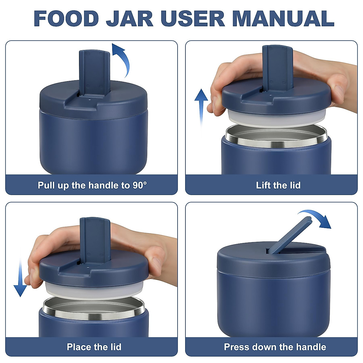 LOHASOK 12oz Kids Soup Thermo for Hot Food Insulated Vacuum Food Jar with Buckle Lid, Stainless Steel Wide Mouth Leak Proof Lunch Container for School Travel-Blue