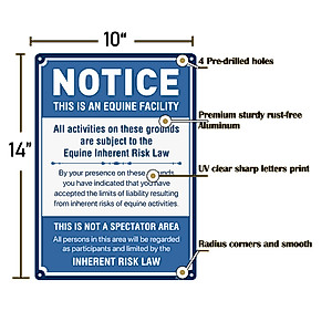 TQYC Equine Liability, Statute Horse Barn Stable Farm Sign, 2-Pack 10 x 14 inch Rust Free Aluminum Sign, UV Protected and Weatherproof, Durable Ink, Easy to Install, Indoor/Outdoors Use