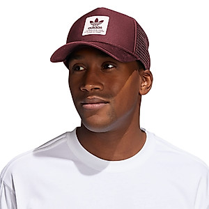 adidas Originals Dispatch Trucker 5-Panel High Crown Mesh-Back Adjustable Strapback Cap, Shadow Red/White, One Size