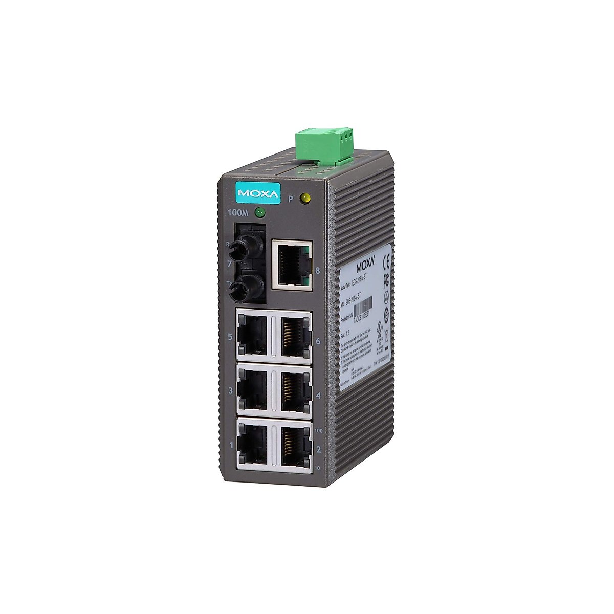 MOXA EDS-208-M-ST Entry Level Industrial Ethernet Switch with 7 10/100BaseT(X) Ports,1 100BaseFX Port, Multi Mode ST with -10 Degree to 60 Degree of Operating Temp.