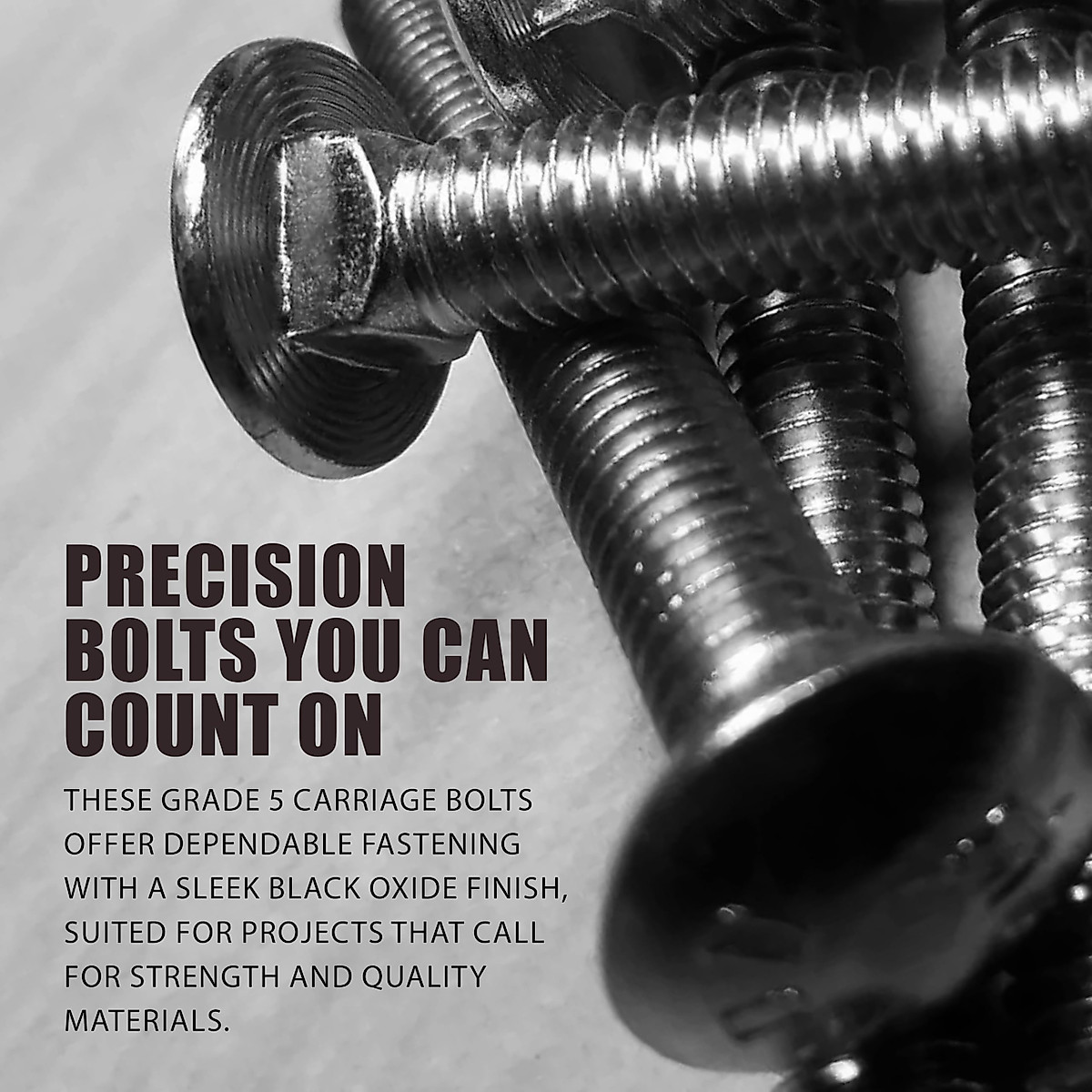 1/4"-20 x 1 1/4" (FT) Coarse Thread Grade 5 Carriage Bolts Medium Carbon Steel Black Oxide - Pack of 100