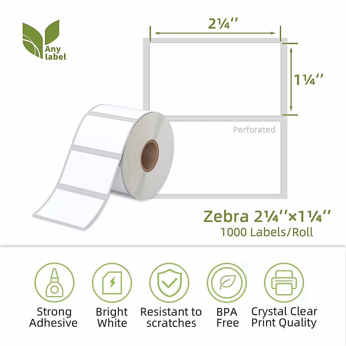 Anylabel 2.25" x 1.25" Direct Thermal Labels, White Thermal Printer Labels for Barcode, Thermal Stickers Compatible with Zebra, Rollo, Munbyn Thermal Labels Printers (12 Rolls, 1000 Labels/Roll)