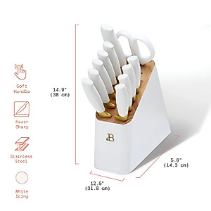 SeaMory 12 Piece Knife Block Set, Soft-Grip Ergonomic Handles, Stick Resistant, Razor Sharp, Comfortable, Easy Care, BPA-Free, White & Gold