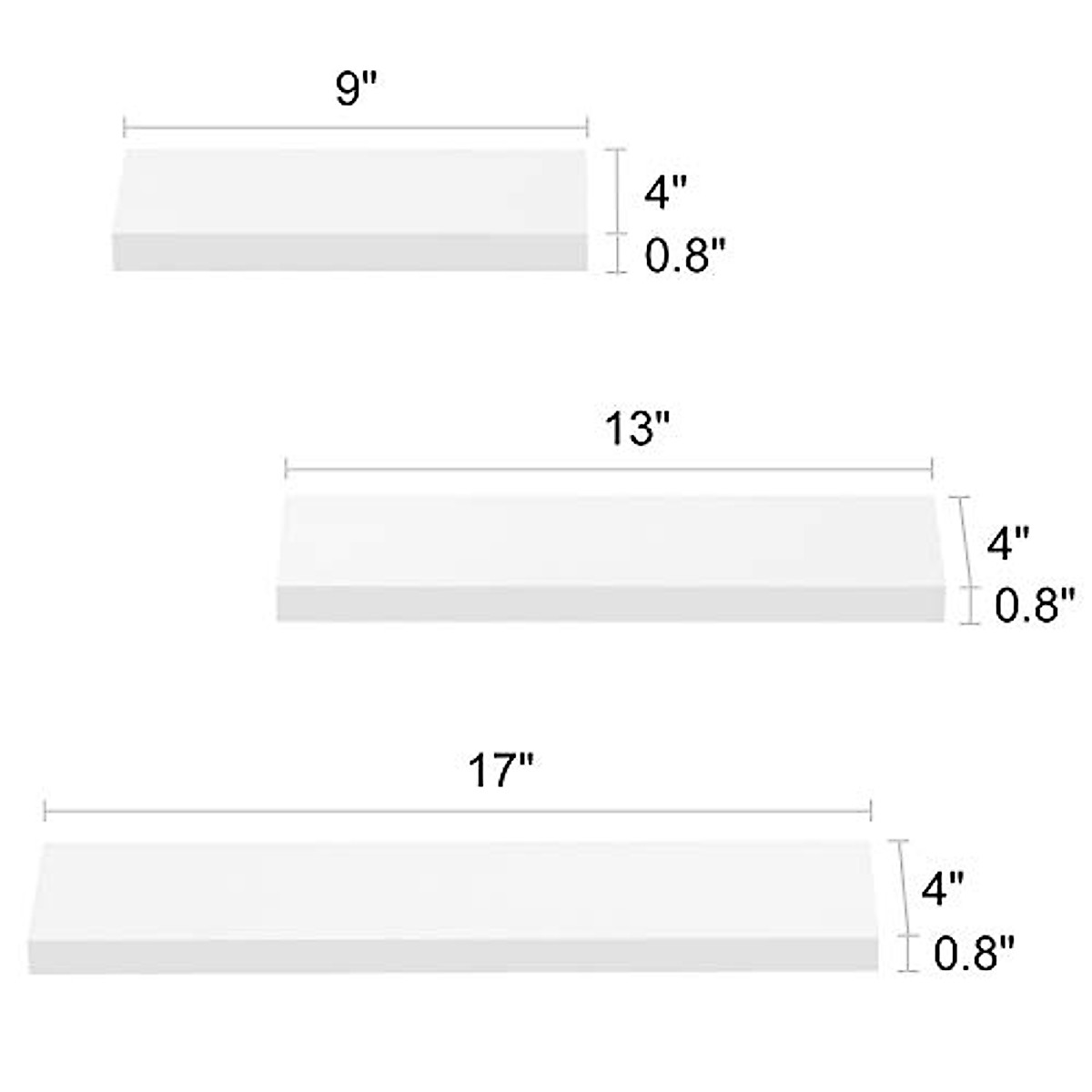 Mkono Floating Shelves White Wood Wall Mounted Rustic Modern Shelf Set of 3 Photo Display Ledges with Invisible Bracket for Living Room Bedroom Bathroom 4" Deep