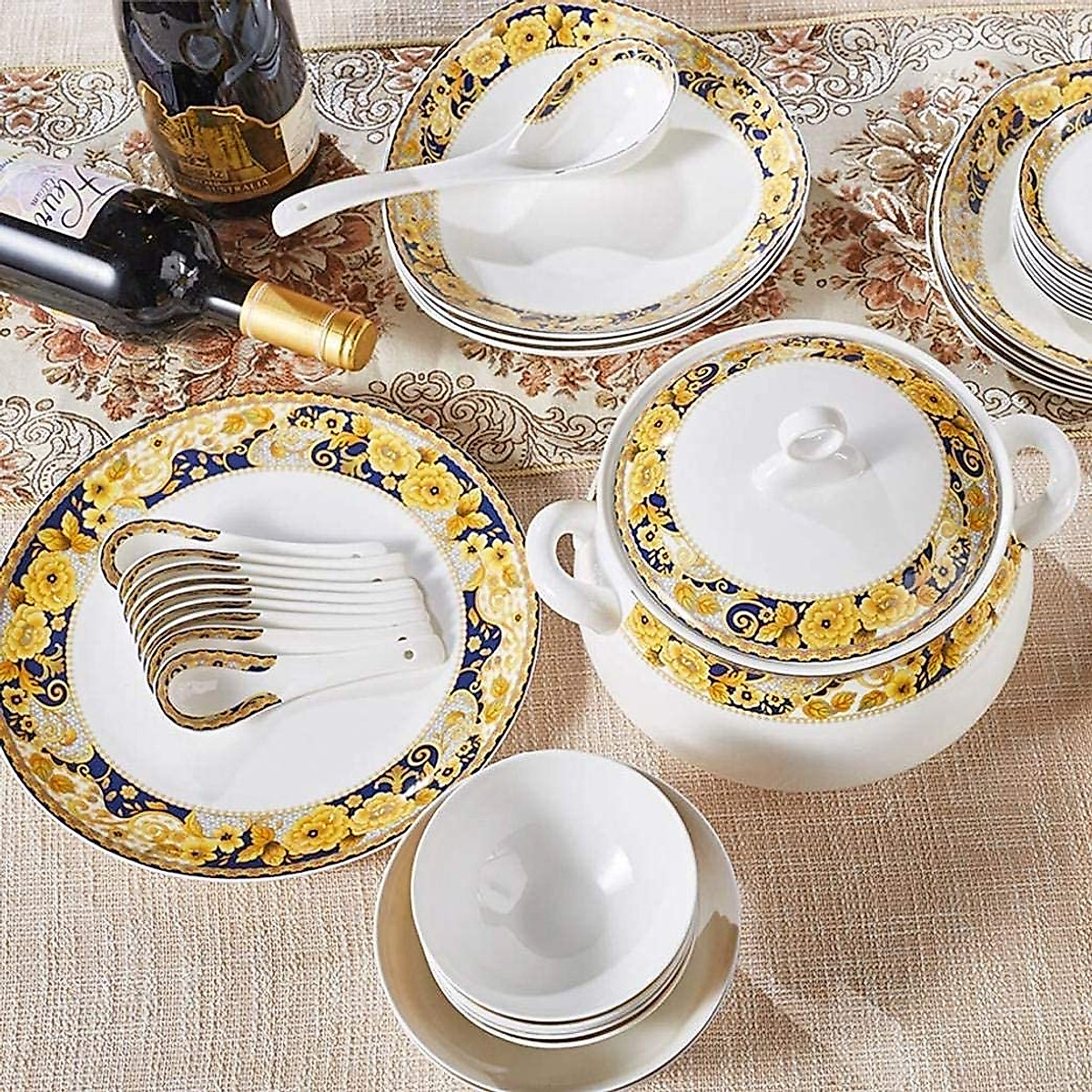 GagalU Dinnerware Set,46 Pieces Vintage Flower Pattern Plates Bowls Combination Ceramics Dinnerware Set Bone China Tableware Set