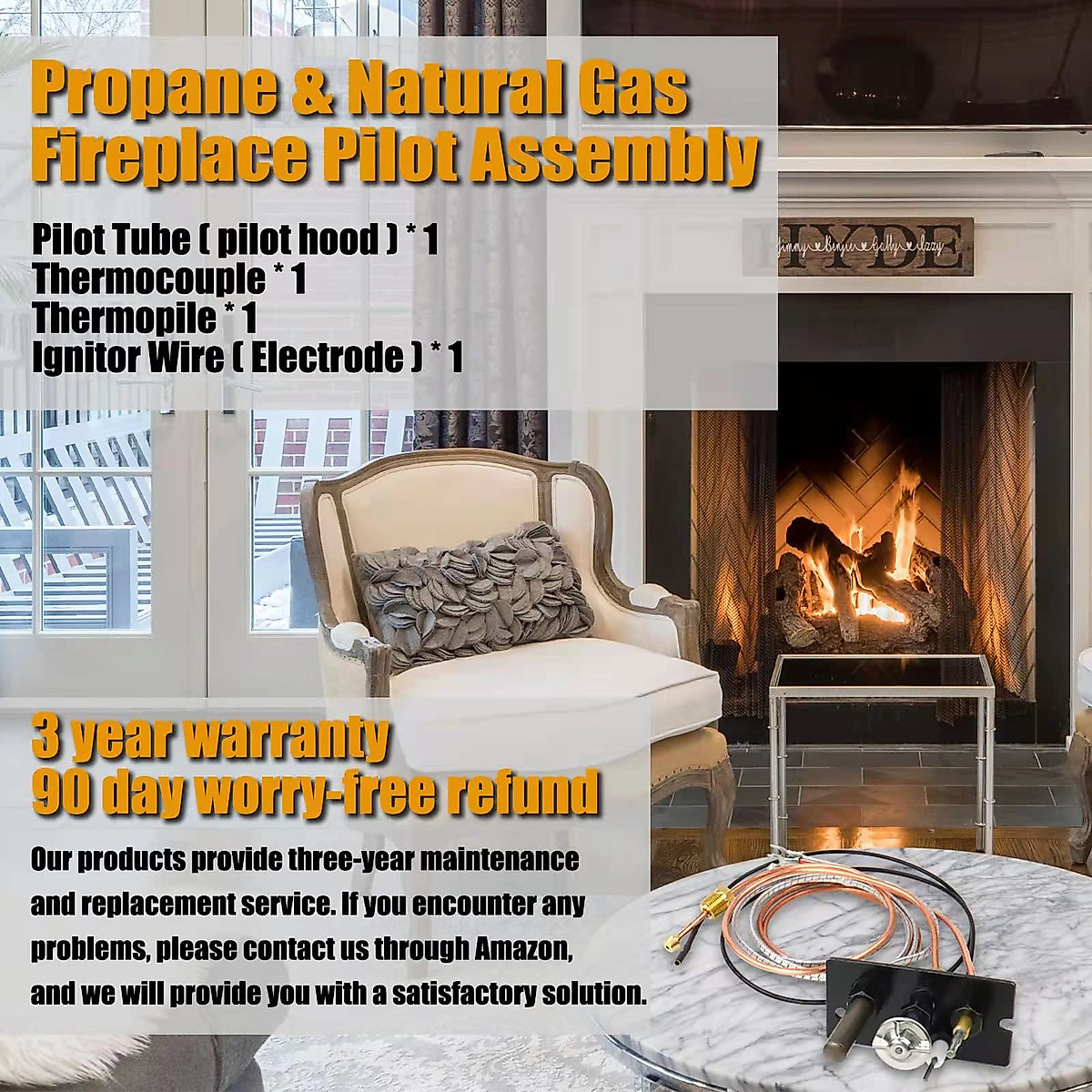 10002264 Propane & Natural Gas Fireplace Pilot Assembly, Include Pilot Tube, Thermocouple, Thermopile, and Ignitor Wire. Used for Fireplaces and Stoves.