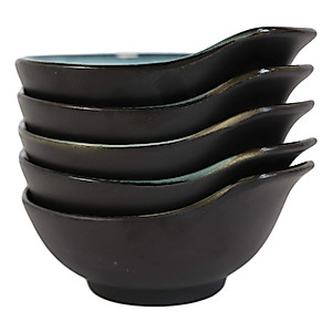 Ebros Gift Porcelain Serveware Drinkware Artistic Ocean Zen Aquamarine Black Gradient Textured Restaurant Supply (Pack Of 5 Tempura Dipping Sauce Condiment Ramekin Bowls With Handle)