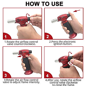 FunOwlet Butane Torch Lighter + Butane Torch Head, Culinary Torches Chef Cooking Professional Adjustable Flame with Reverse Use for Creme, Brulee, BBQ, Baking, Jewelry