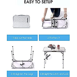 YihuiKo 24''x16'' Folding Camping Table - Portable Aluminum Small Picnic Folding Table - Adjustable Height Outdoor Camp Table for Picnic, Boat, Mini Van, Truckers, RV