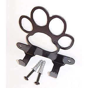 Dog Leash Hook Hanger. Dog Paw. Gloss Black Color. Made in USA. Solid Steel. Screws Included.