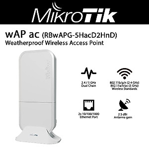Mikro Tik wAP ac RBwAPG-5HacD2HnD 2.4/5GHz Small Weatherproof Wireless Access Point 2X Gbit Ports, white