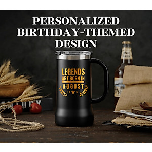 Onebttl Funny Birthday Gifts for Men, Him, 24 oz Travel Mug with Handle, Beer Stein for Men, Legends are Born in March