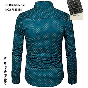 MUSE FATH Men’s Printed Dress Shirt-Cotton Casual Long Sleeve Shirt- Button Down Point Collar Shirt-Green-XL