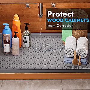 Under Sink Mat - 31" x 22" Waterproof Liner for Kitchen & Bathroom Cabinet, Shelf Protector, Multi-Purpose, Organizers and Storage, Flexible Silicone Sink Drip Tray