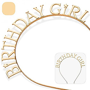 CORRURE Birthday Girl Headband Tiara, Gold Birthday Crown Headpiece, Party Hair Accessories for Girls and Women, Sweet 16, 18th 21st 25th 30th 40th 50th or Any Other Bday Party Decorations Supplies