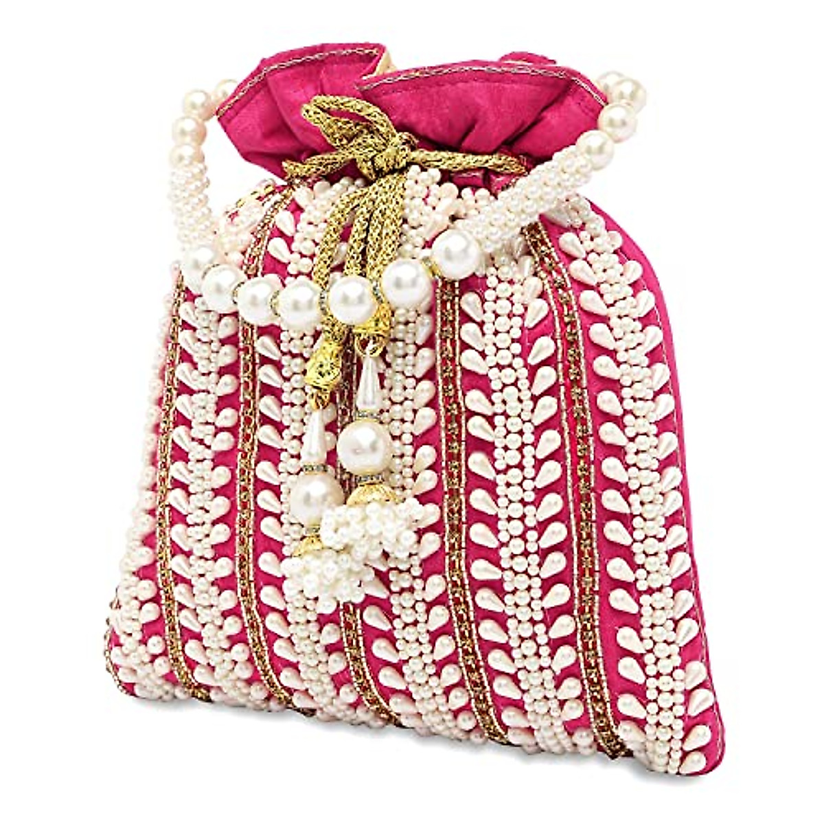 Aheli Rani Pink Potli Bags for Women Evening Bag Clutch Ethnic Bride Purse with Drawstring(P82RP)