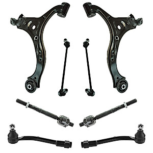 TRQ 8 Piece Steering & Suspension Kit Control Arms w/Ball Joints Tie Rods End Links Compatible with 2007-2008 Hyundai Entourage 2006-2012 Kia Sedona
