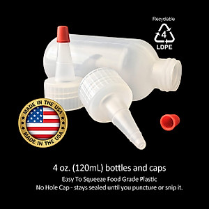 510 Central Yorker Squeeze Bottles (4oz, 2 Pack) Boston Round with Red Tip Caps - LDPE Plastic - Made in USA