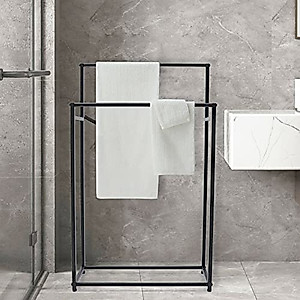 2 Layers Free Standing Towel Rack Steel Metal Towel Bar Holder Bathroom Storage Accessories Organizer for Clothes Hand Towels Kitchen Cloth,Bathroom Pool Indoor Outdoor Use Black