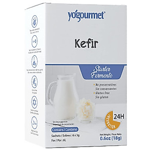 Yogourmet Kefir Starter (6 Pack) - Make Kefir at Home - Starter Culture - All Natural, Gluten Free, Kosher, Halal - 3 g Sachets