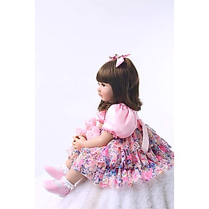 iCradle Cute 24 inch 60 CM Reborn Baby Doll Long Hair Girl Doll Soft Silicone Baby Real Life Baby Toddler Doll Toy for Ages 3+ (F)