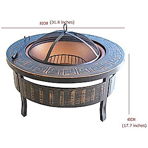 LEAYAN Garden Fire Pit Portable Grill Barbecue Rack Outdoor Fire Pits, Round Metal 32Inch Fire Pit with Base, Spark Screen, Screen Lift Tool, Outdoor Table with Cover BBQ Cooking for Camping Backyard