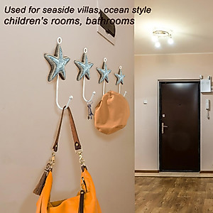 MShengM Set of 4 Starfish Decorative Wall Hooks,White Starfish Decor Hooks,Beach Coastal Wall Hooks,Beach Ocean Home Coastal Bathroom Hook for Clothes,Aprons,Towels,Hats