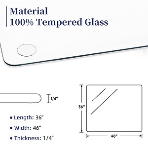 FARUIFETT Tempered Glass Chair Mat, 1/4" Thick 36" x 46" Office Chair Mat for Carpet Hardwood Floor, Heavy Duty Hard Chair Mat, Effortless Rolling, Easy Clean, Not Prone to Scratch