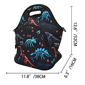 Violet Mist Neoprene Thermal Insulated Lunch Bag Tote Large with Extra Pocket Detachable Adjustable Shoulder Lunchbox Handbags Women men, Dinosaur-1