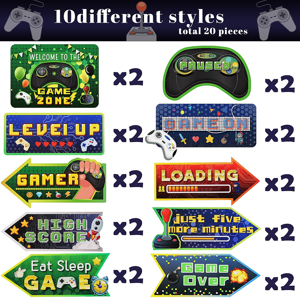 20 Pieces Video Game Party Sign Game Party Themed Directional Signs Video Game Sign Funny Video Game Cutouts Welcome Yard Outdoor Wall Sign Party Supplies Photo Props Backdrop Decoration Party Decor