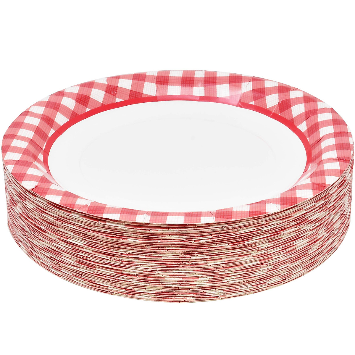 Gift Boutique 200 Pcs Red and White Gingham Party Supplies Set Paper Plate Napkin for Checkered Plaid Picnic BBQ Birthday Disposable Dinnerware Serve 50