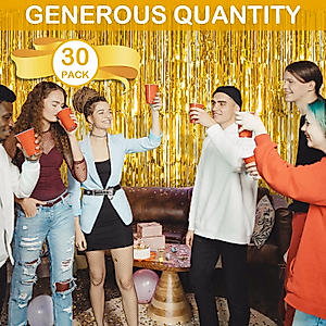 30 Pack Gold Foil Fringe Curtain Backdrop, 3.3x8.2 Feet Metallic Tinsel Streamer Curtains Photo Booth Props for Birthday/Wedding/Graduation/Baby Shower/Christmas/New Year/Disco Party Decorations