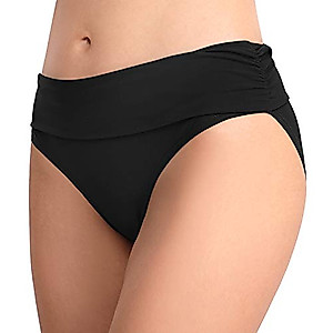 Vogueric Women's Bikini Bottoms Banded Swimsuit Bottom Full Coverage Ruched Swim Bottoms Moderate High Cut Bathing Suit Bottom Black Medium