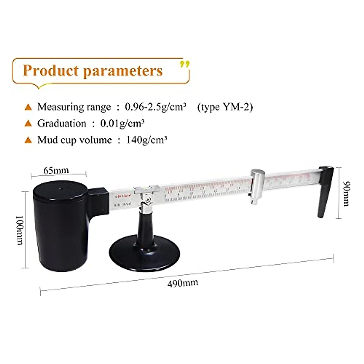 YUCHENGTECH Mud Hydrometer Mud Scale Liquid Densimeter Hydrometer Mud Gravity Balance Hydrometer with Measuring Range 0.96-2.5g/cm³ Measuring Accuracy 0.01g/cm³