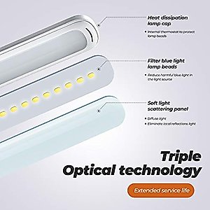 BOLOWEI LED Desk Lamp with Clamp Small White Desk Lamp for College Dorm Room, 6-Level Dimmable 5 Color Modes Swing Arm Daylight Table Lamp Touch Control Home Office Study/Reading/Drawing 10W