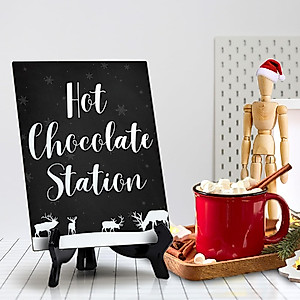 Hot Chocolate Station Table Sign with Easel, Reindeer Design 6 x 8" (Black)
