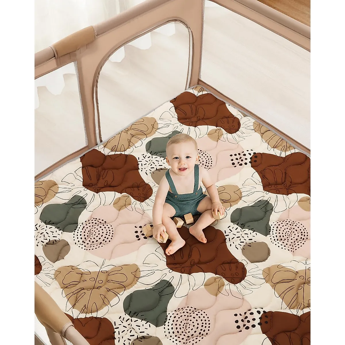 Blissful Diary Baby Play Mats for Floor, 71x59 Inch Extra Thicker & Large Soft Cushioning Foam Playmats for Babies and Toddlers, Foldable Washable Baby Crawling Mat for Playpen, Boho Design