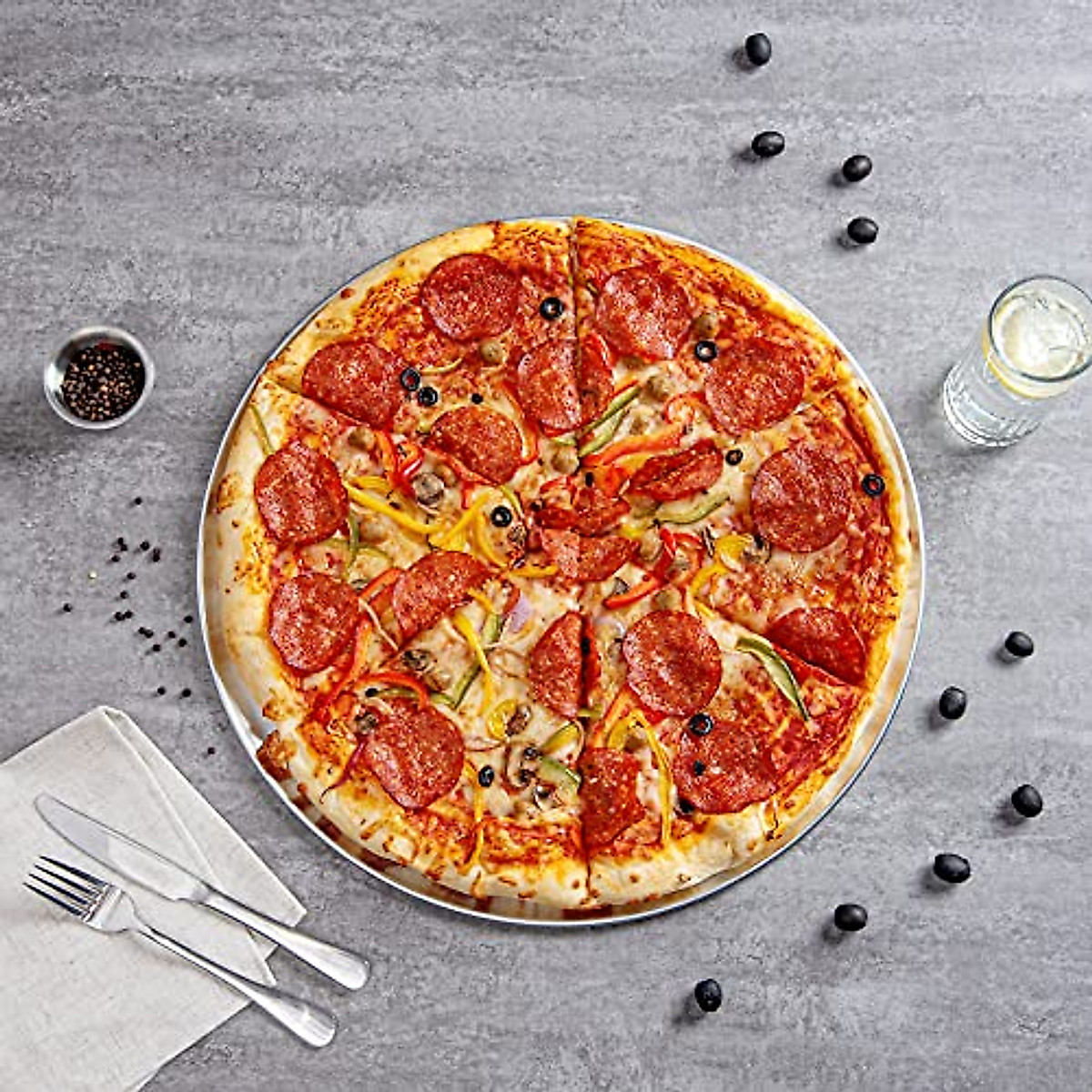 Restaurantware Met Lux 18 Inch Commercial Pizza Pan 1 Coupe Style Pizza Cooking Tray - Heavy-Duty 18-Gauge Aluminum Round Baking Tray Oven-Baking For Pizzas & More