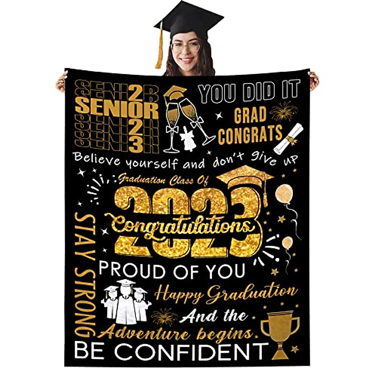 NIAXAYER 2023 Graduation Decorations Gifts Blanket, Graduation Gifts for Her Him,Graduation Party Supplies, Student Graduation Gifts,Graduate Souvenir for Senior Students Throw Blanket 50"x 60"
