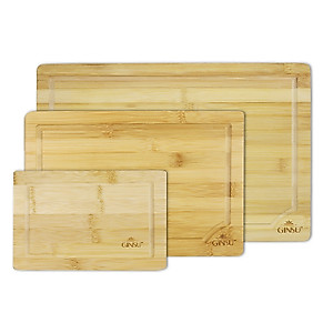 Ginsu Cutting Board Set – 3Pcs Bamboo Cutting Board for Chopping, Slicing, Dicing – Heavy Duty Butcher Block Countertop Household Supplies – Protects Cooking Surface, Knife Blade