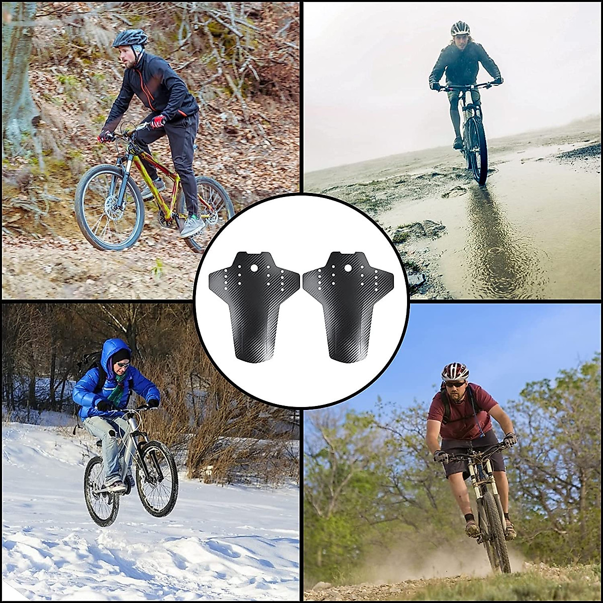 2PCS Mountain Bike Fender MTB Mud Guard, Adjustable Carbon Fiber Bicycle Mudguard Front + Rear Fender Set Compatible with 26"/27.5"/29" Waterproof Mountain Bike Mud Guards, Easy to Install