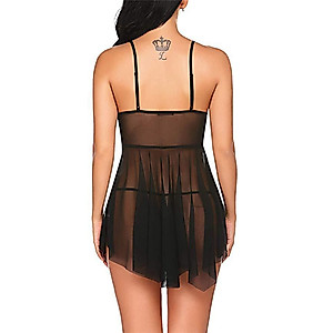 Women's Sexy Lingerie Dress Strap Lace See Through Babydoll Sleepwear Sheer V Neck Chemise Teddy Nightwear (Red,XX-Large)