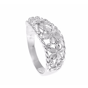 Arthur's Jewelry Sterling silver 925 Hawaiian 5 plumeria flower cz ring curve style rhodium plated size 10