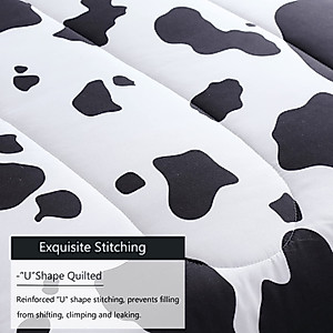 PERFEMET Cow Print Bedding Comforter Set Queen Size Black and White Reversible Geometric Checkered Bedding Set for Kids Teens Boys Girls Rustic Animal Cowhide Pattern Bed Quilt Set